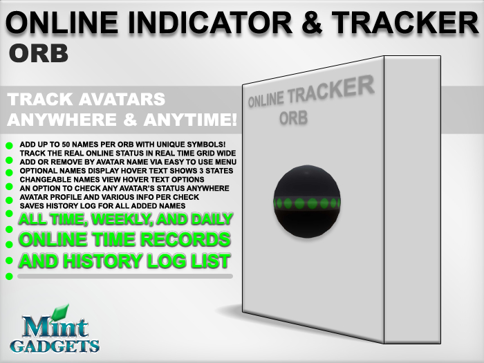 Second Life Marketplace - Mint Real Online Status Indicator & Tracker Orb - Track Anywhere, Anytime